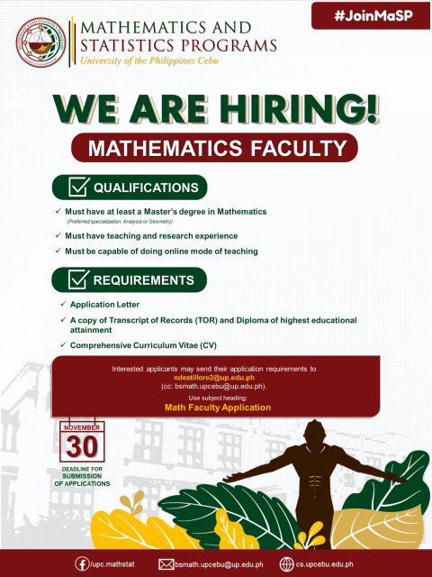 Now Hiring! Mathematics and Statistics Faculty - UP Cebu College of Science
