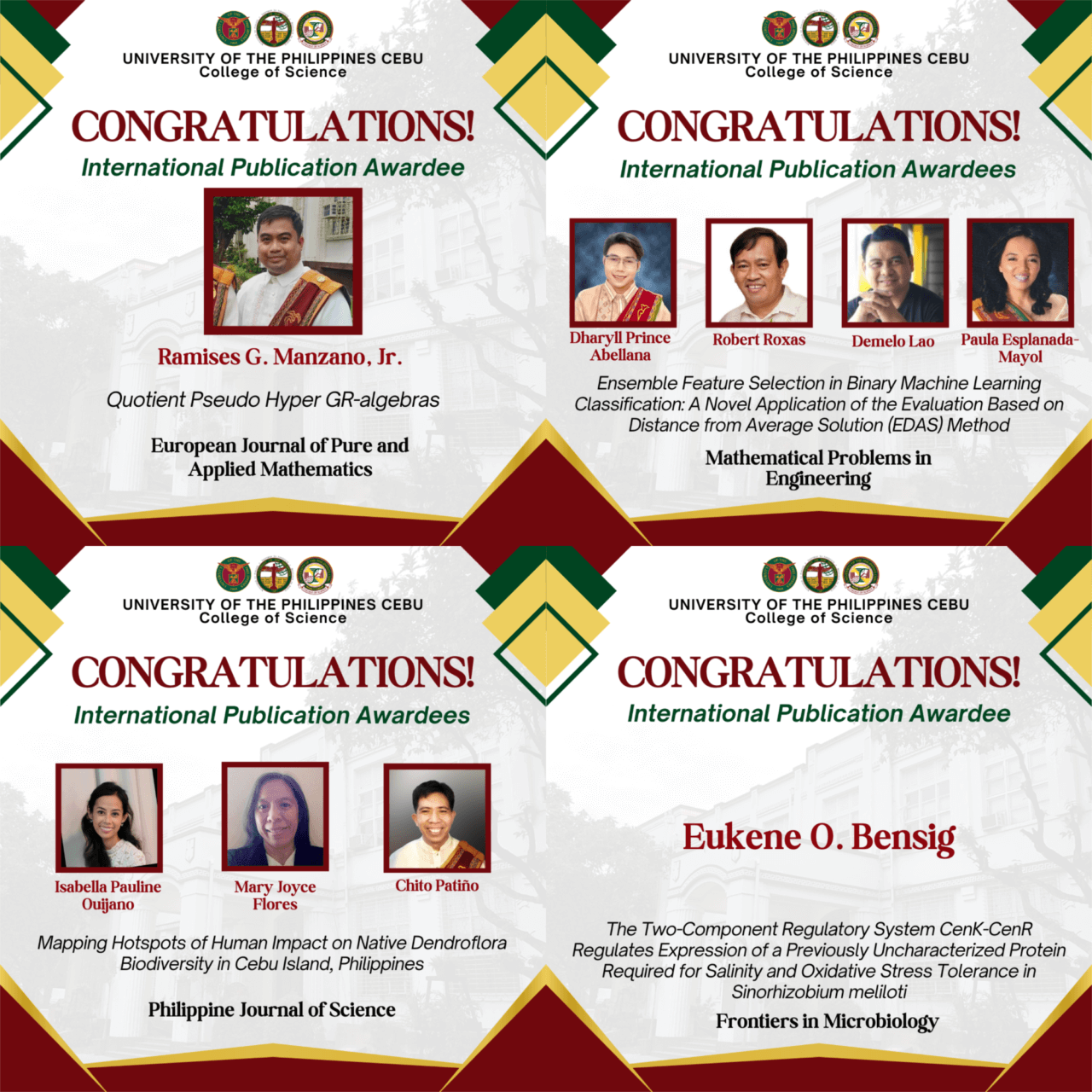 UP CEBU COLLEGE OF SCIENCE FACULTY MEMBERS RECEIVE INTERNATIONAL ...