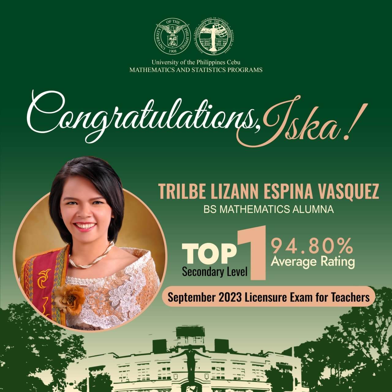 Up Cebu Bs Mathematics Alumna Ranks First In The September 2023